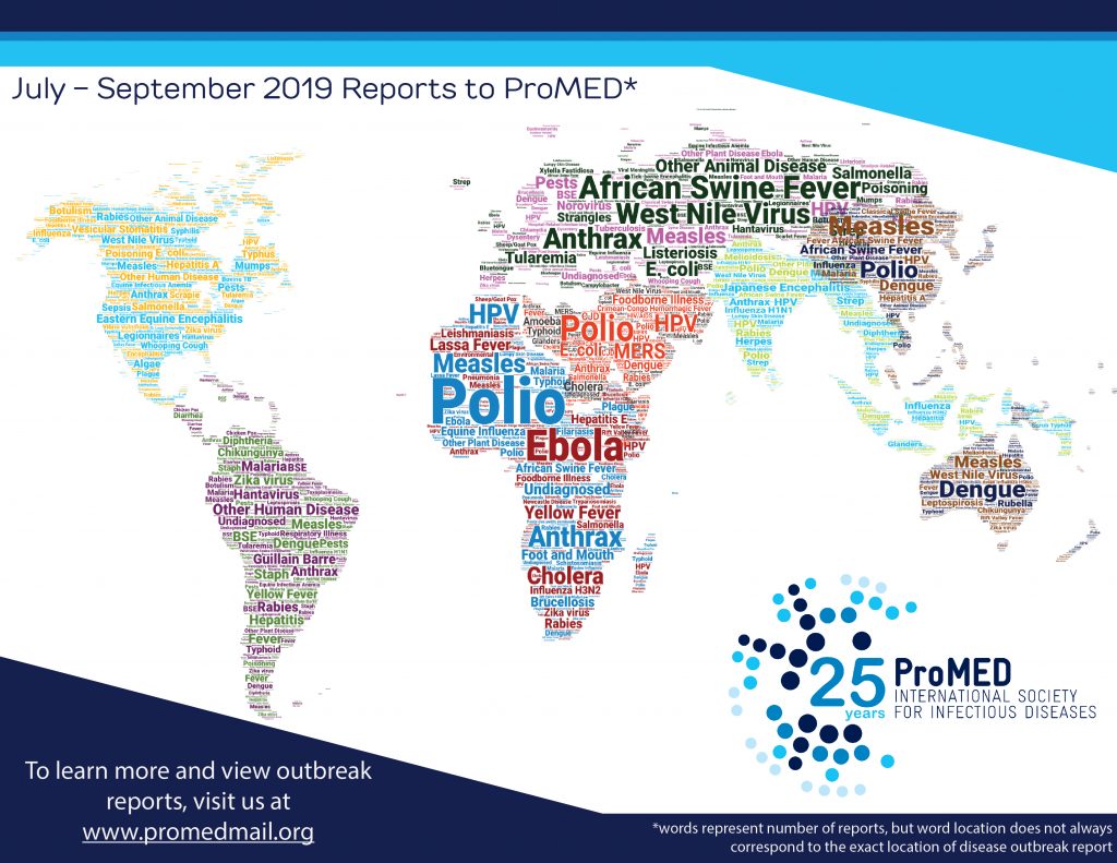July-September 2019 ProMED Report Map - ISID